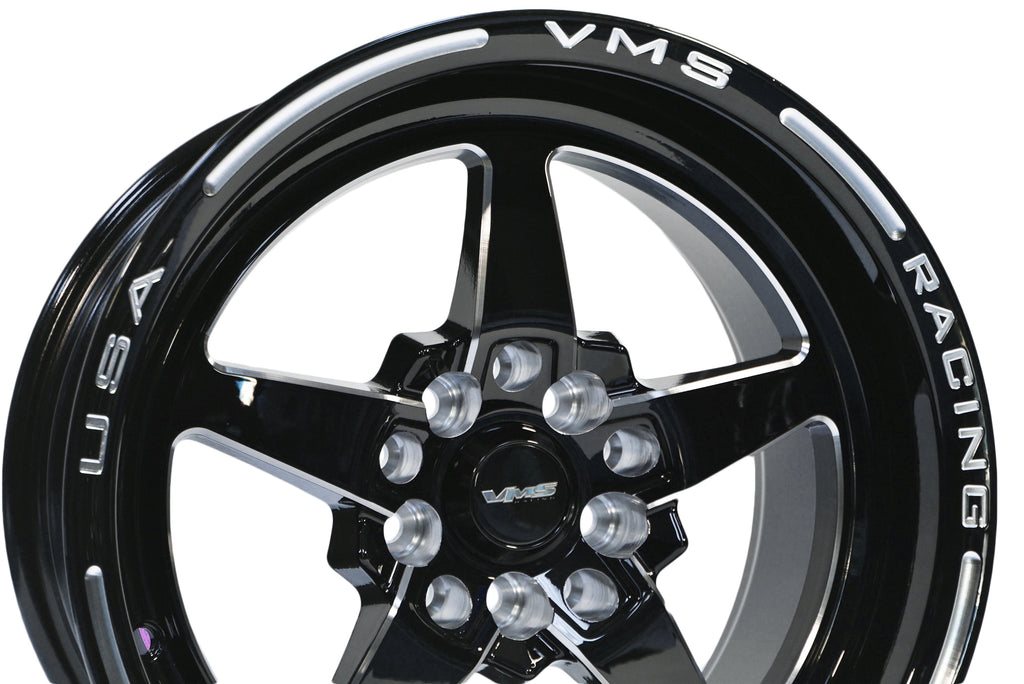 VMS Wheels Star 15x8 4x100/114.3 +20 Offset Black Milling Finish - VWS